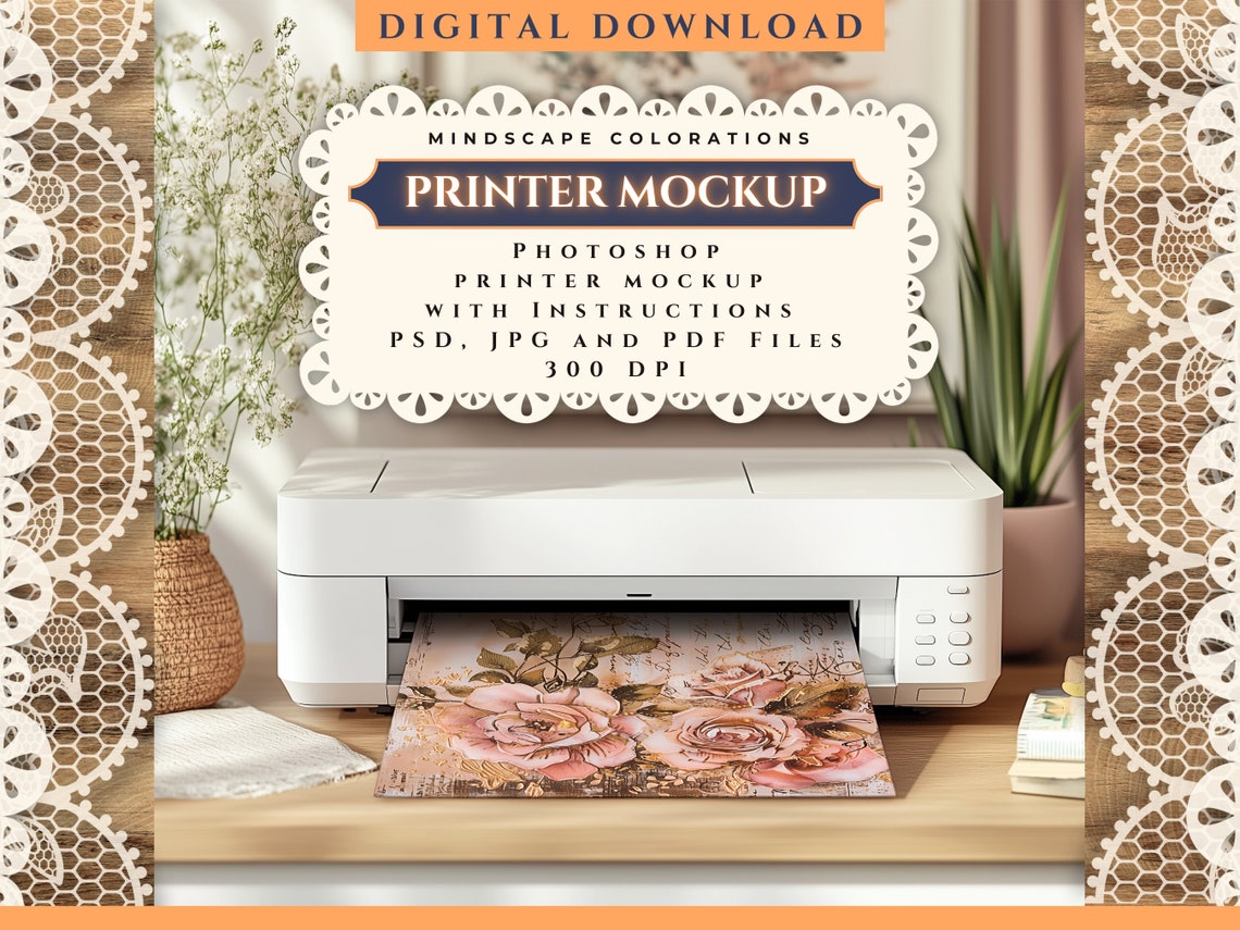 Photoshop Printer Mockup | Home Printer Mockup | Printer Printing Paper ...