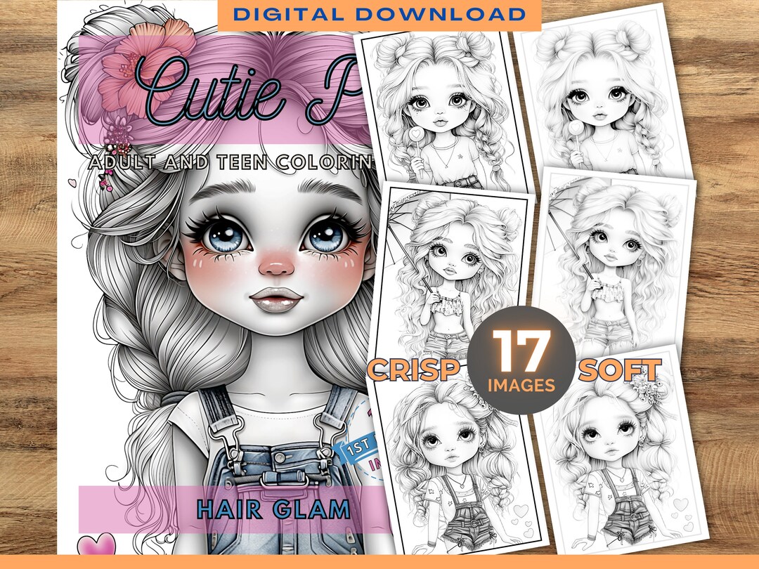 Cutie Pie Coloring Book | 17 Images | Doll | Hair | Coloring Book ...