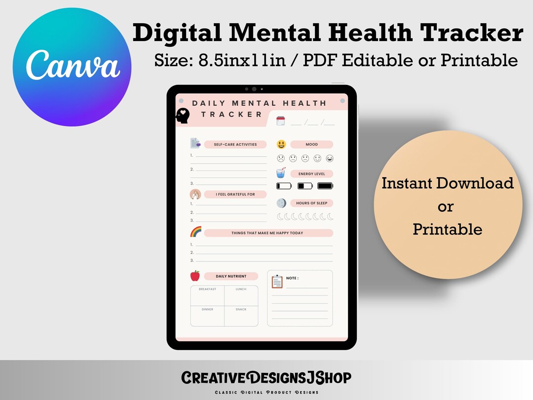 Daily Mental Health Tracker, Mood Journal, Mood Tracker, ADHD Daily ...