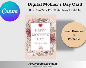 Printable Canva Mother's Day Card Editable Card Template 1-page Mother ...