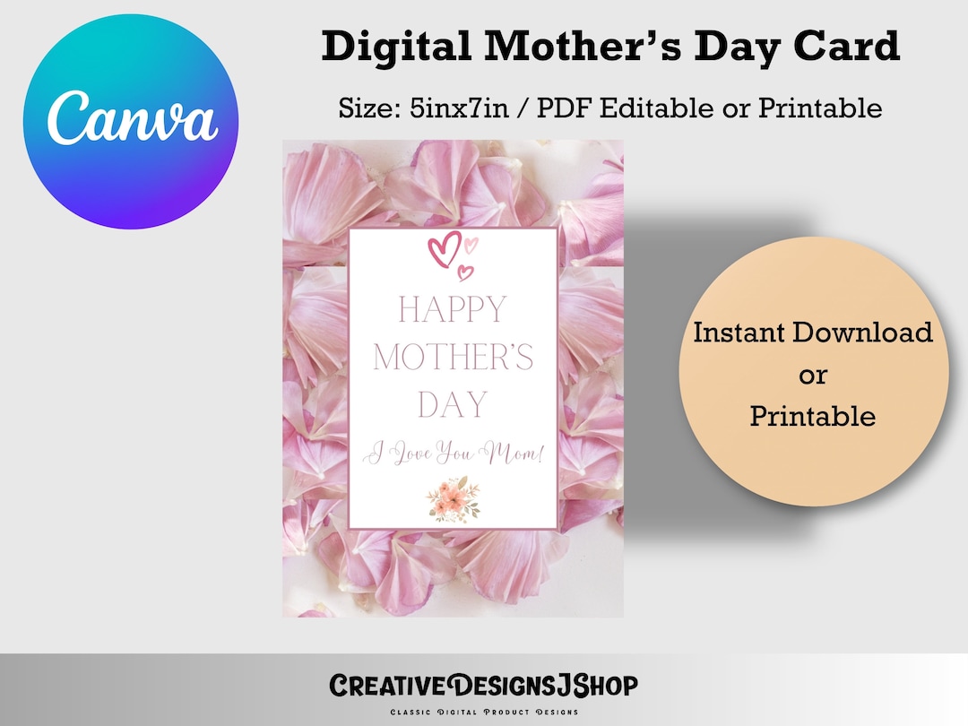 Greeting Card Printable, Mother's Day Card Template Printable, Floral ...