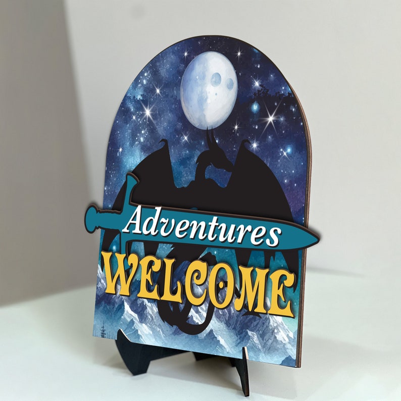 Adventurers Welcome Dragon Wooden Sign, in My Fantasy Era Bookshelf ...