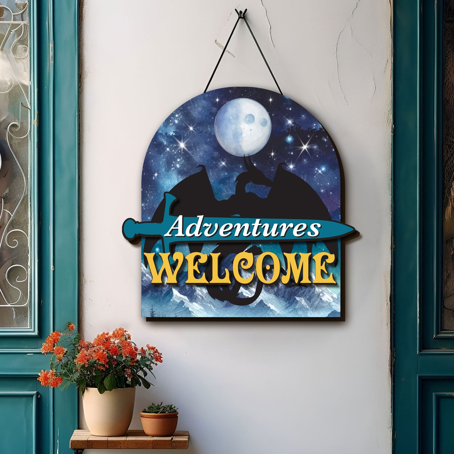Adventurers Welcome Dragon Wooden Sign, in My Fantasy Era Bookshelf ...