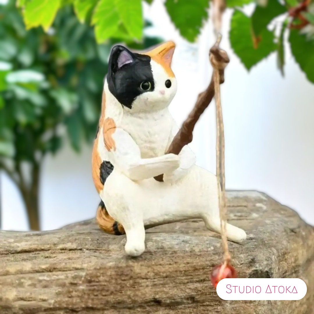 Miniature Fishing Cat Figurine Cute Resin Cats Ornaments Unique Cat ...