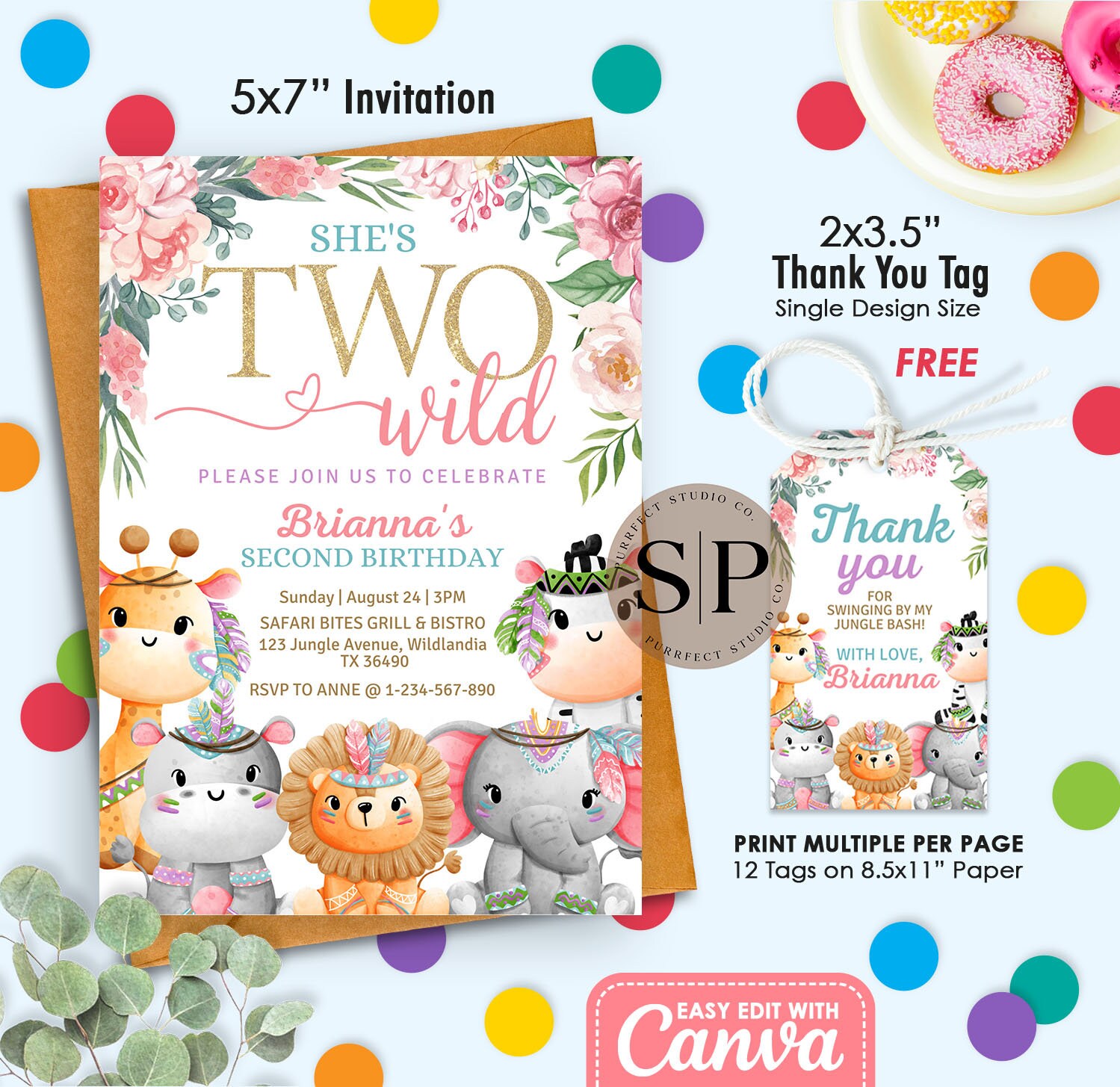 Editable Printable Two Wild 5x7 Birthday Invitation Template, Girls ...