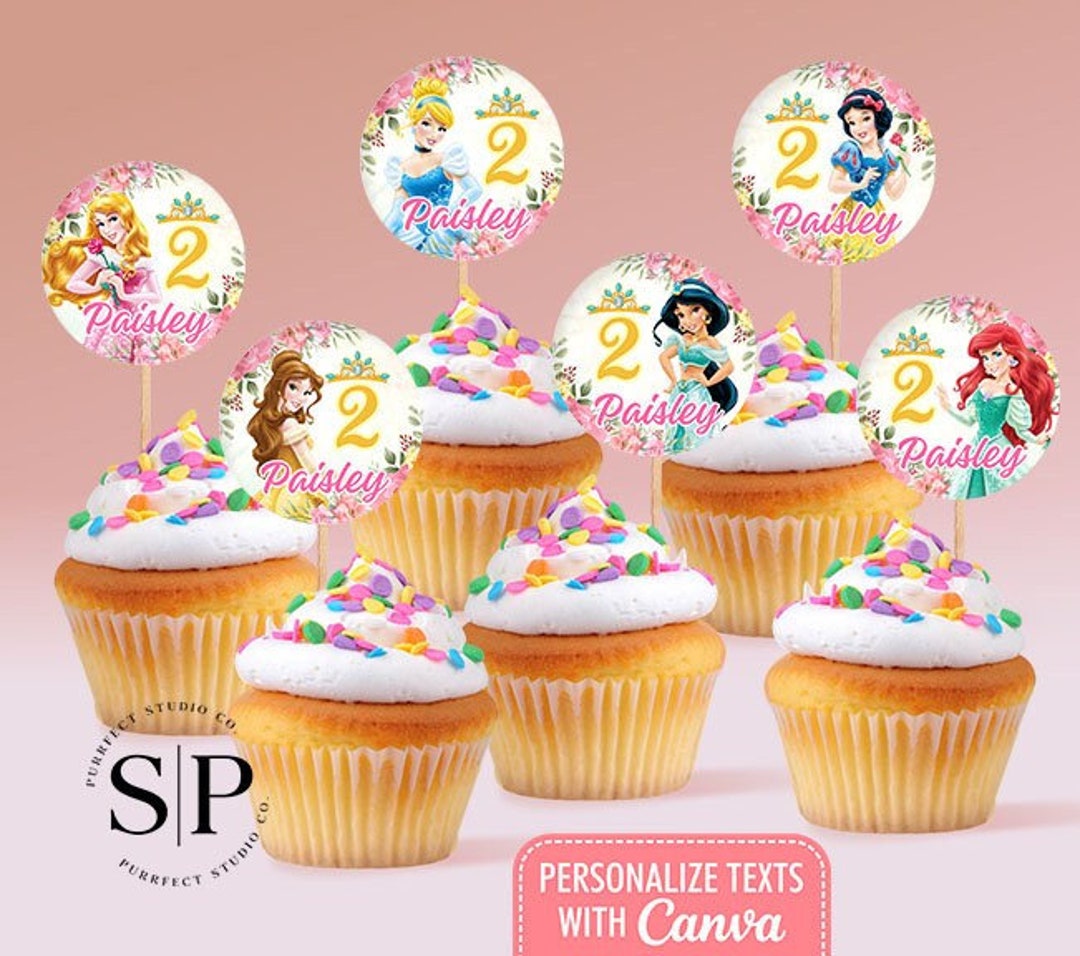 Girl Princess Birthday Cupcake Toppers Party Favors Templates, Editable ...