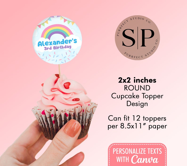 Blue Dog With Rainbow Editable Birthday Cupcake Toppers Templates ...