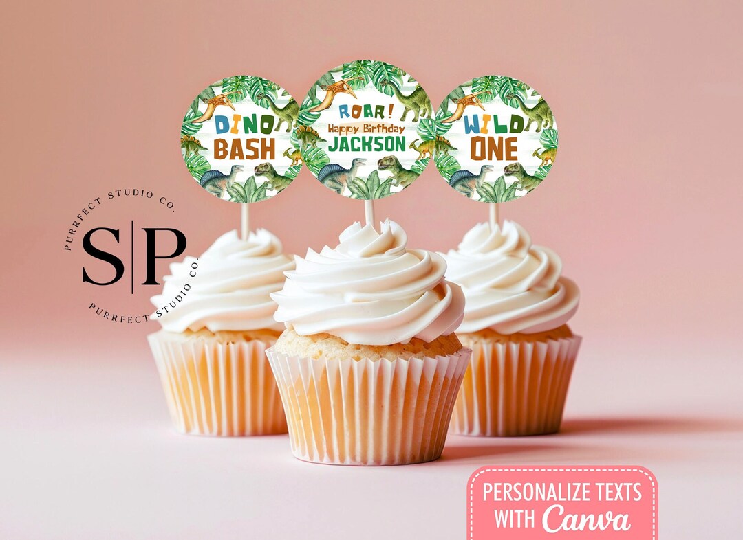 Editable Printable Dinosaur Birthday Cupcake Toppers Templates, T-rex ...