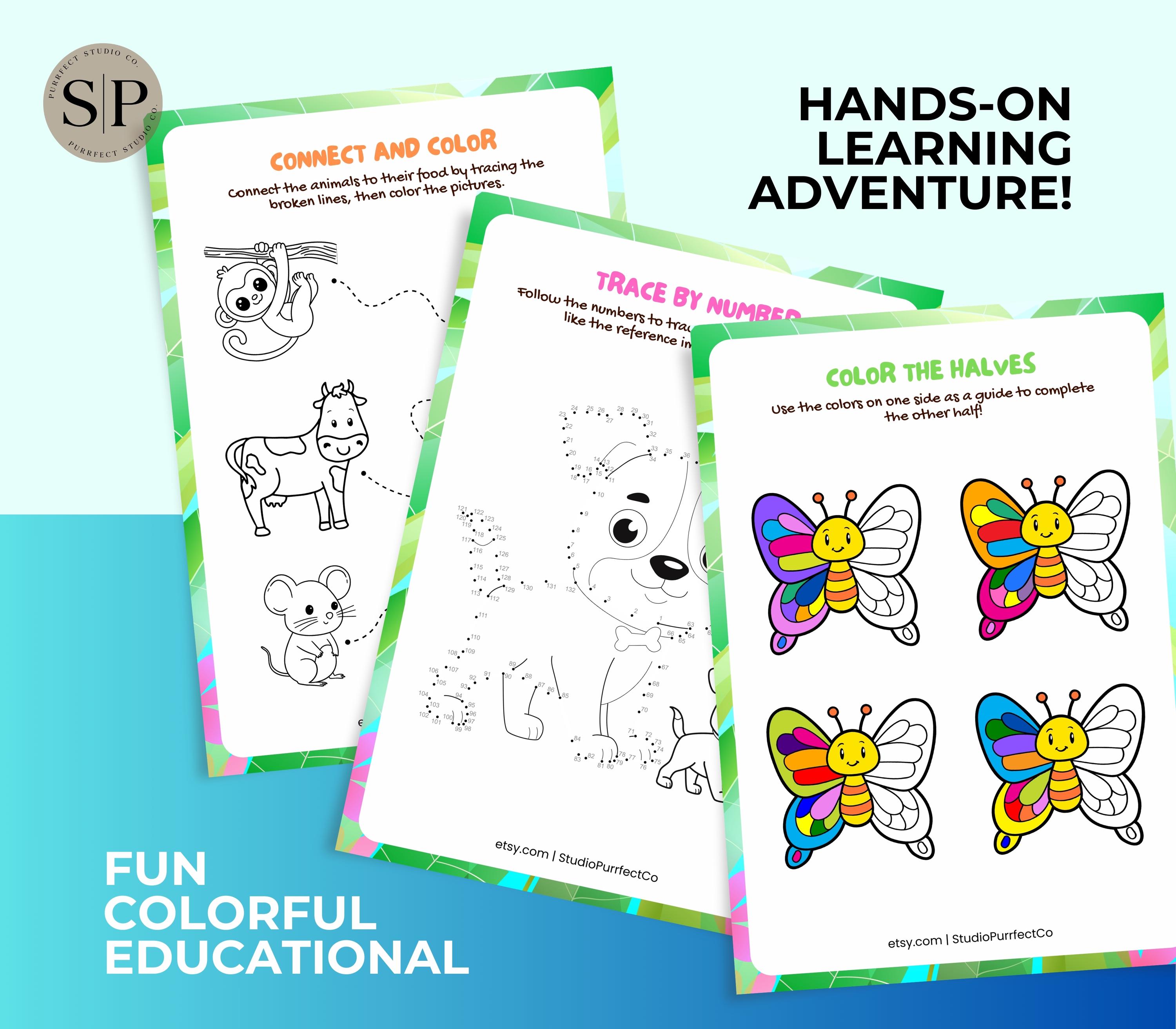 Printable Tracing & Coloring Worksheets | Dot-to-dot, Color Recognition ...