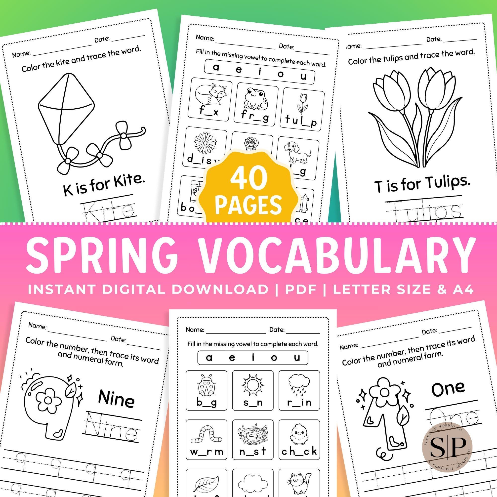 Spring Vocabulary Worksheets Printable Activity PDF, Alphabet Letters ...