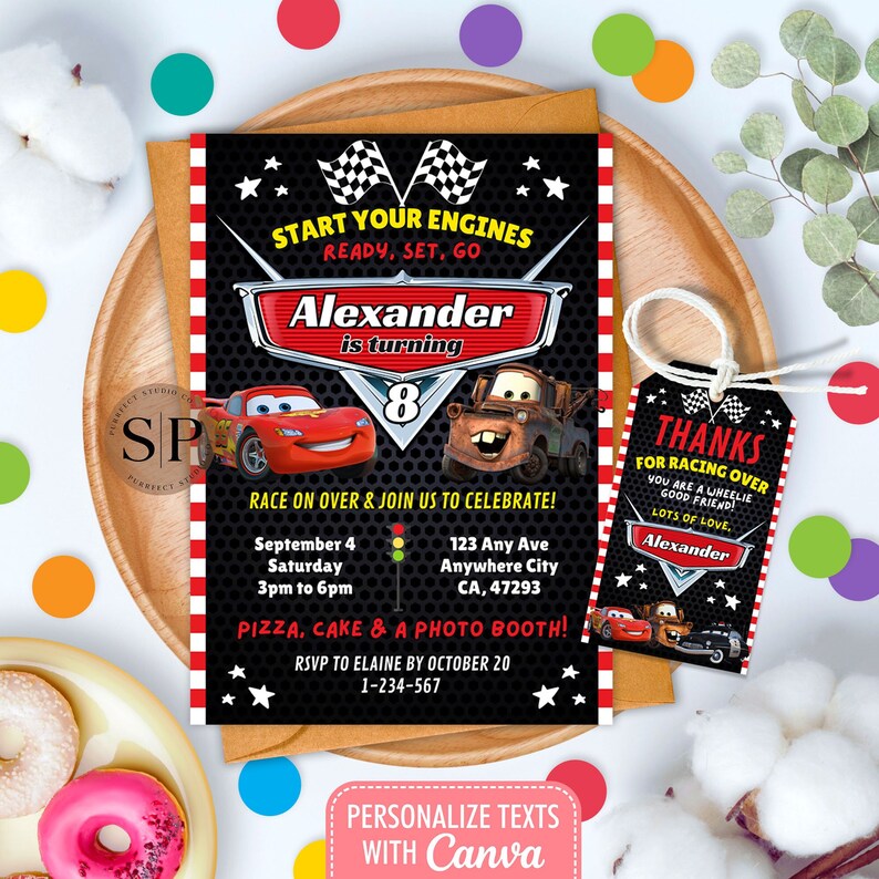 Printable Editable 5x7 Cars Birthday Party Invitation Template, Boys ...