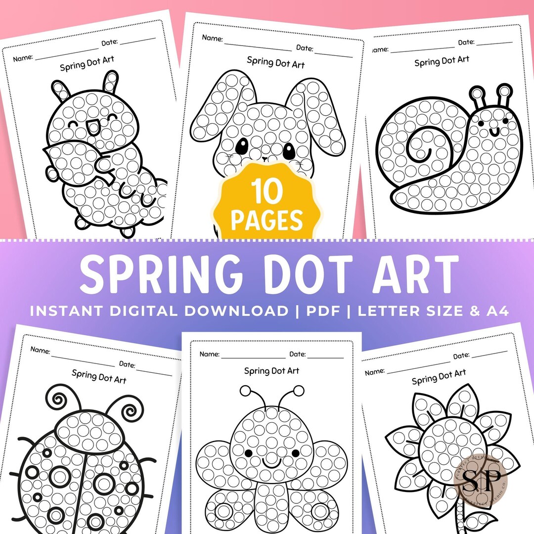 Spring Dot Art Activity Worksheets Printable PDF Pack, Spring Season ...