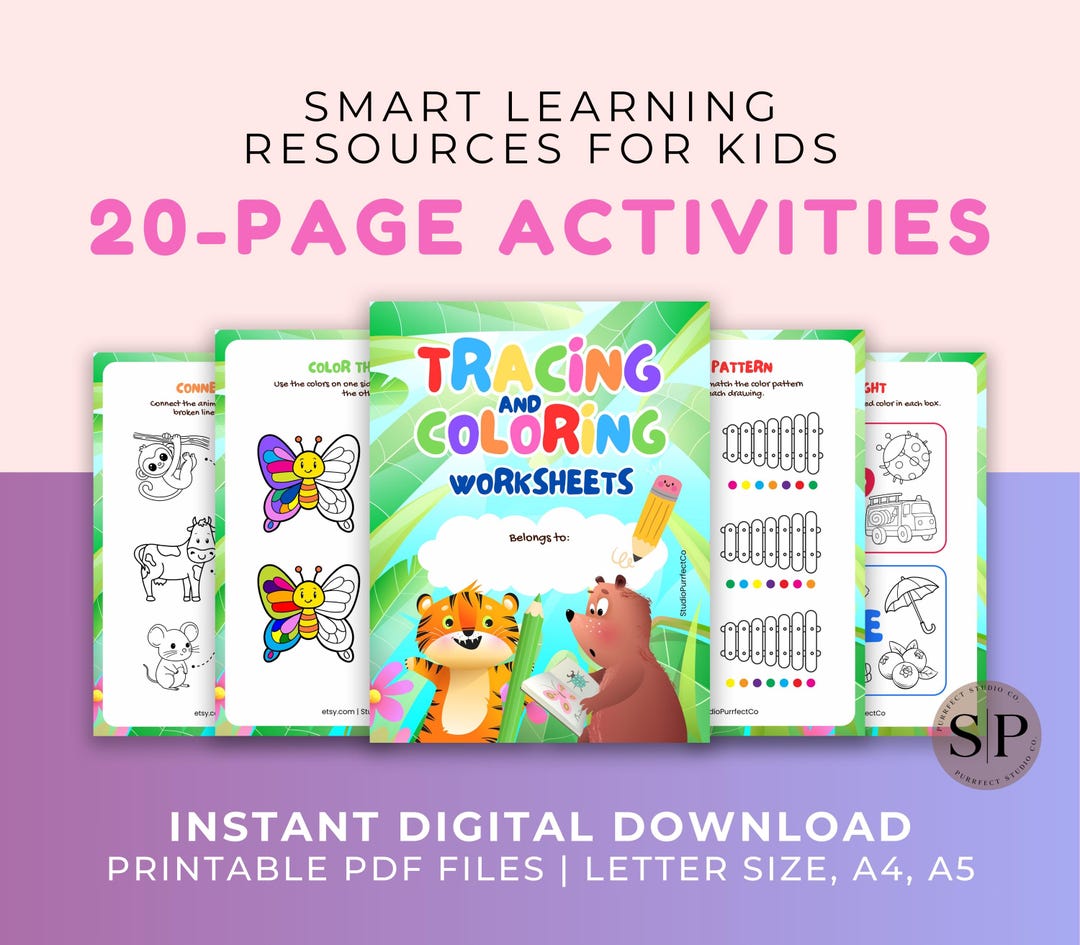 Printable Tracing & Coloring Worksheets | Dot-to-dot, Color Recognition ...
