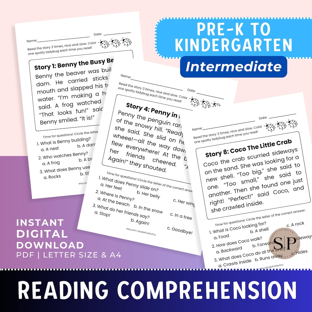 Reading Comprehension Passages for Pre-k to Kindergarten, Stories With ...