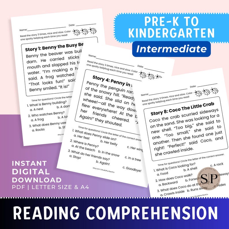 Reading Comprehension Passages for Pre-k to Kindergarten, Stories With ...