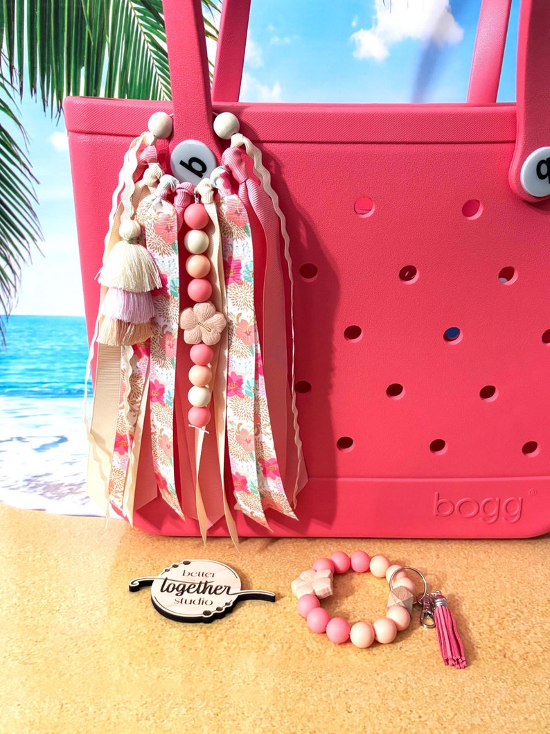 Coral Bogg Bag Tassel, Hibiscus Flower Bogg Bag, Coral Bogg Bag Charm ...