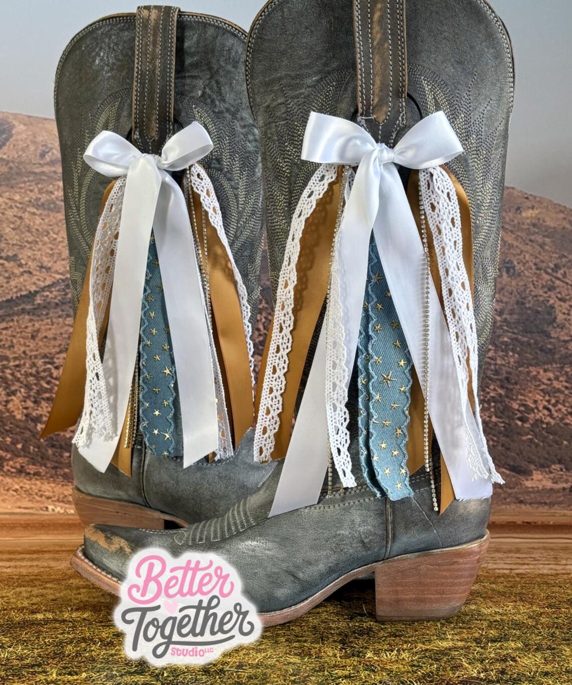 Denim & Rhinestone Country Concert Boot Bows | Denim Boot Bows ...