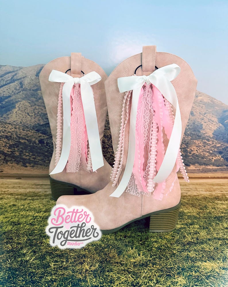 Pink and White Country Concert Boot Bows | Pink and White Boot Bows ...