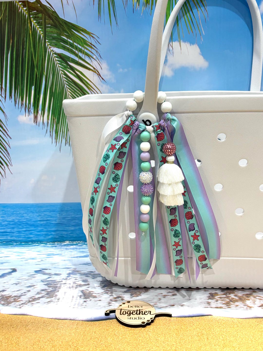 Beach Bogg Bag Charm, Beach Bag Tassel, Sea Shells Accents, Summer Bag ...