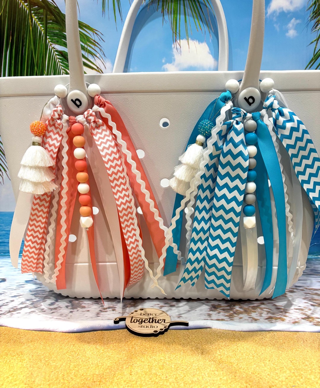 Chevron Beach Bogg Bag Charm, Beach Bag Tag, Summer Bag Charm, Pool Bag ...