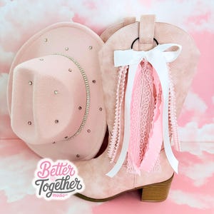 Pink and White Country Concert Boot Bows | Pink and White Boot Bows ...