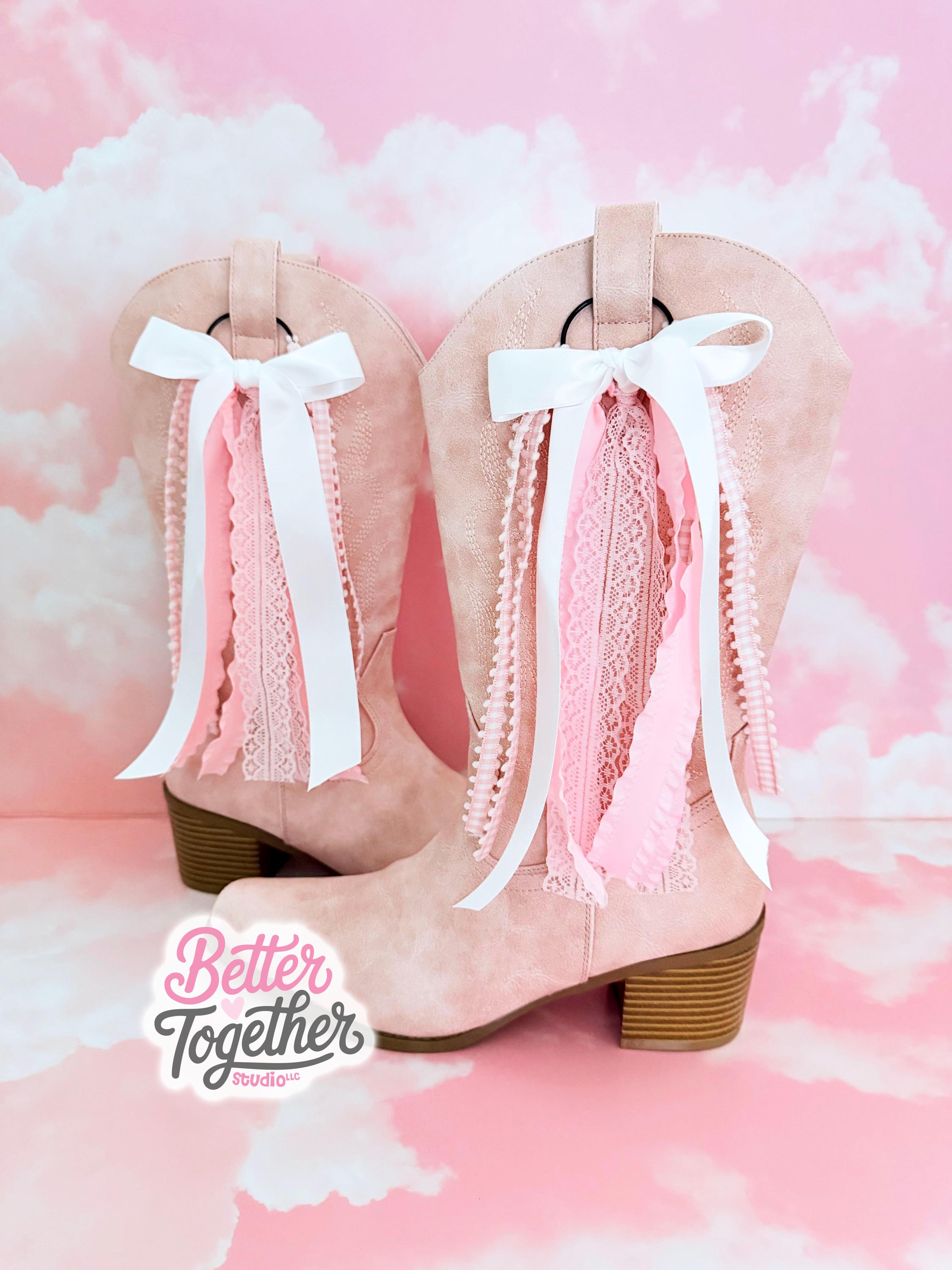 Pink and White Country Concert Boot Bows | Pink and White Boot Bows ...