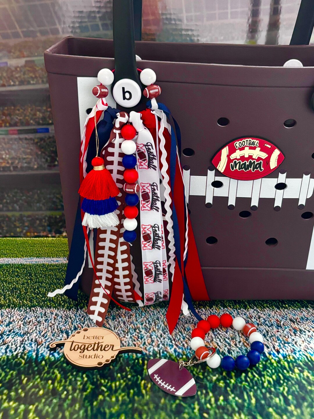 Personalized Football Mom Bag Charm, Football Keychain Wristlet ...