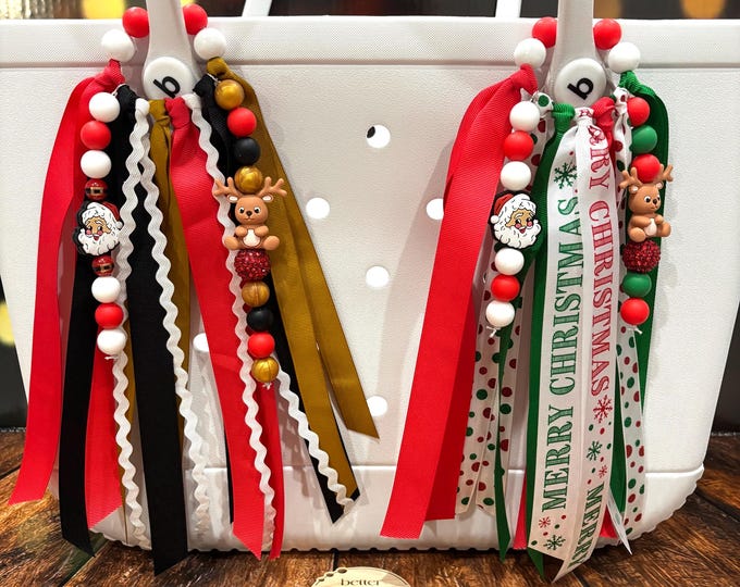 Santa Christmas Bag Tassel, Festive Bag Accessory, Red and Green Tassel ...