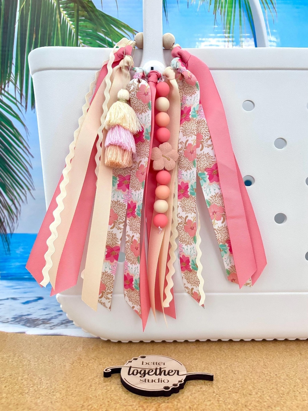 Coral Bogg Bag Tassel, Hibiscus Flower Bogg Bag, Coral Bogg Bag Charm ...