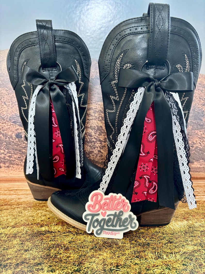 Red and Black Bandana Country Concert Boot Bows | Bandana Boot Bows ...