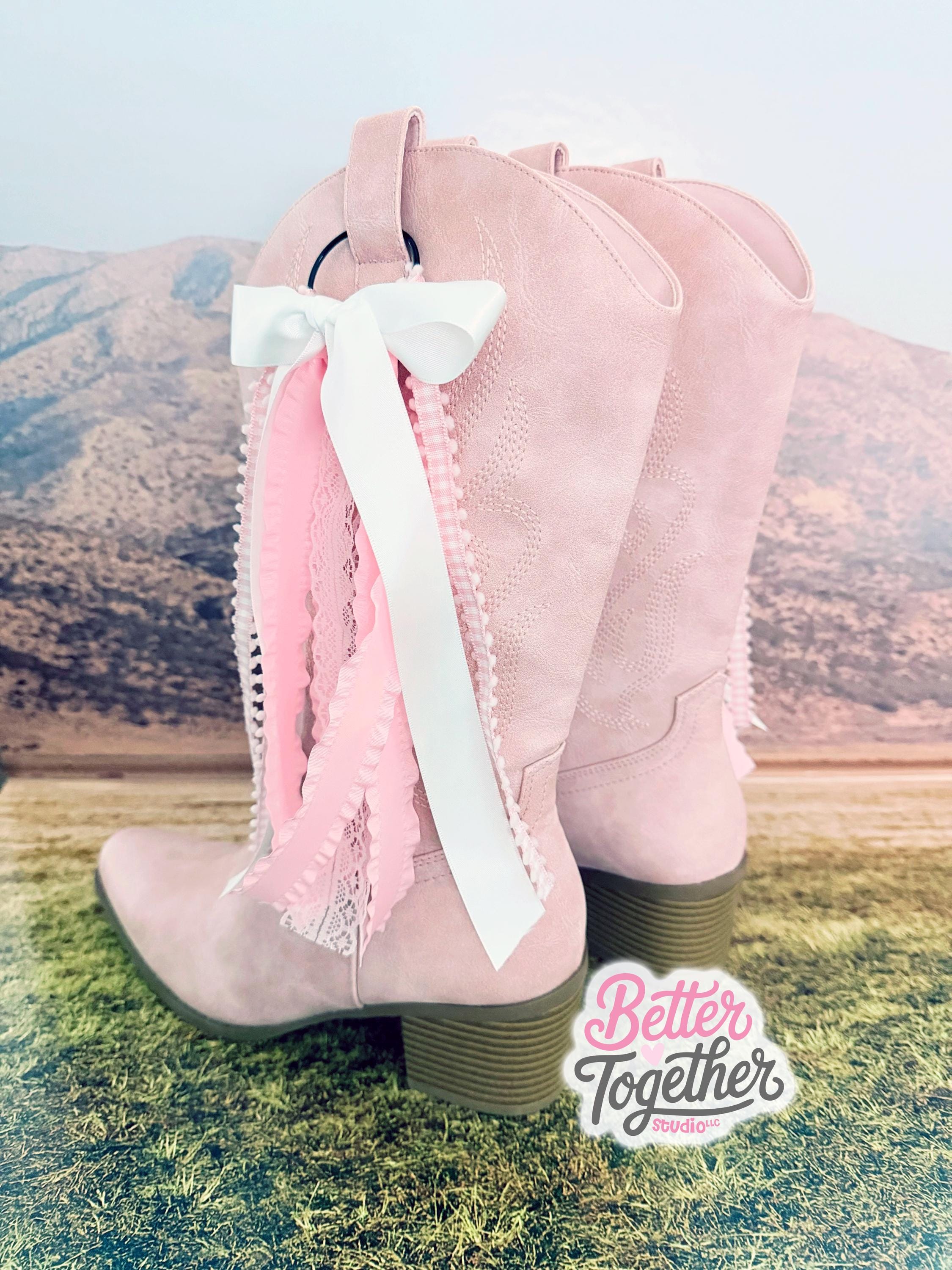 Pink and White Country Concert Boot Bows | Pink and White Boot Bows ...