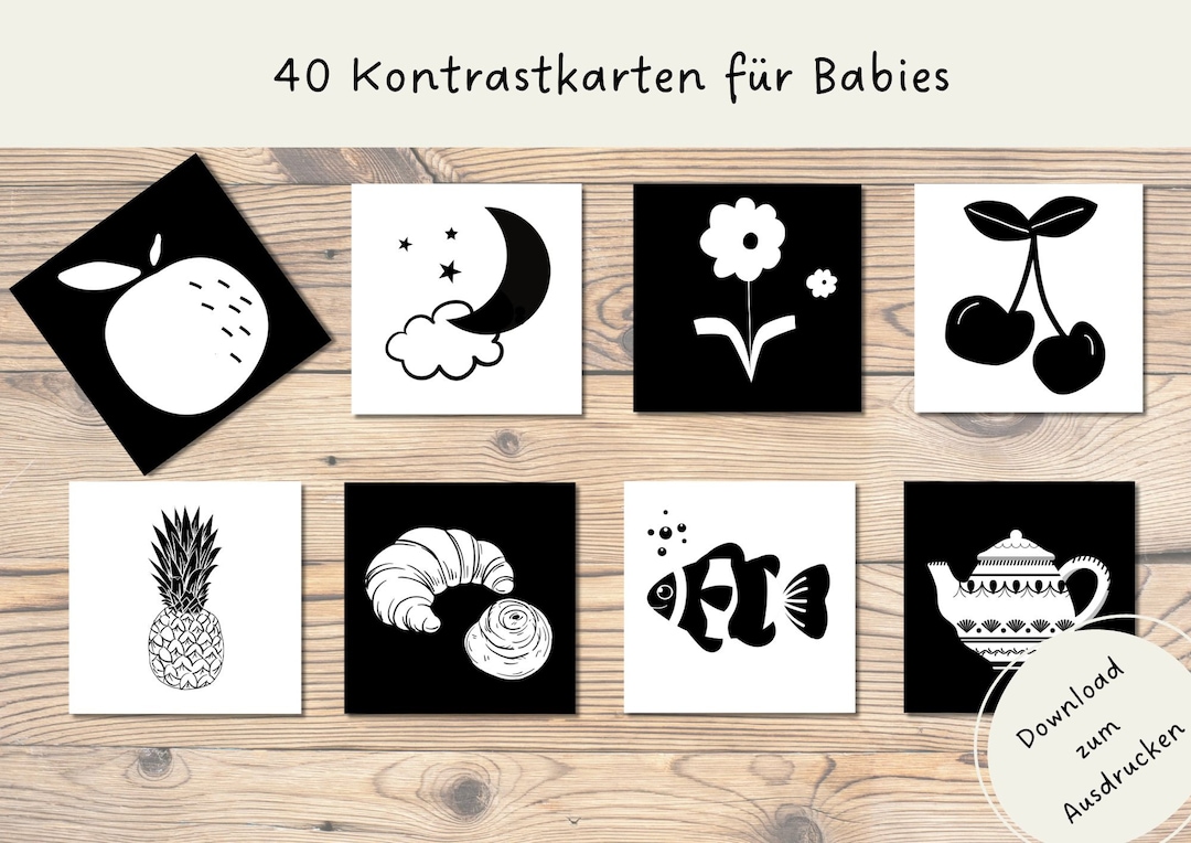 40 Printable Contrast Cards for Newborns, Sensory Cards, Visual ...