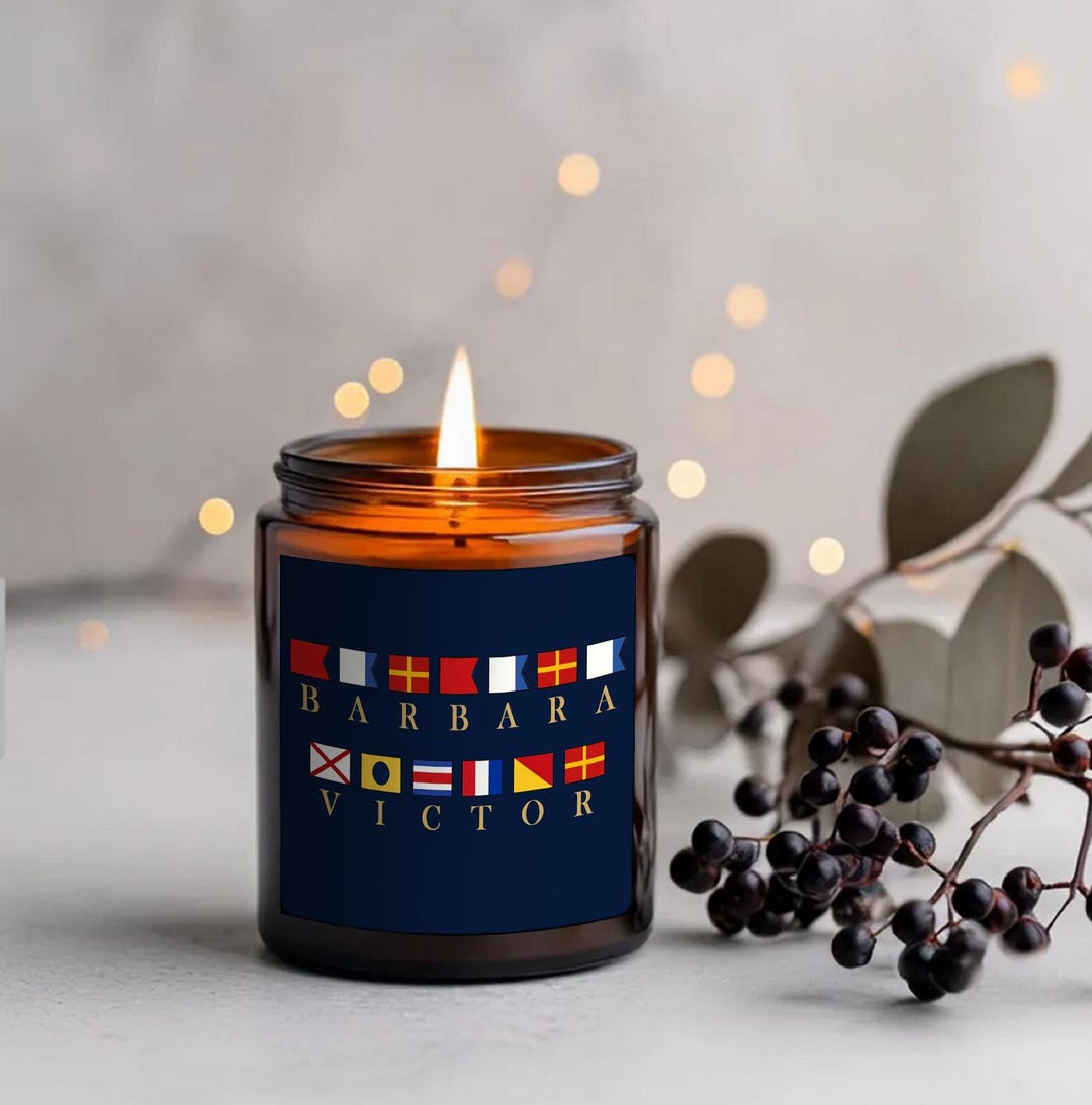 Nautical Flags Personalized Amber Candle Family Present Scent Candle ...