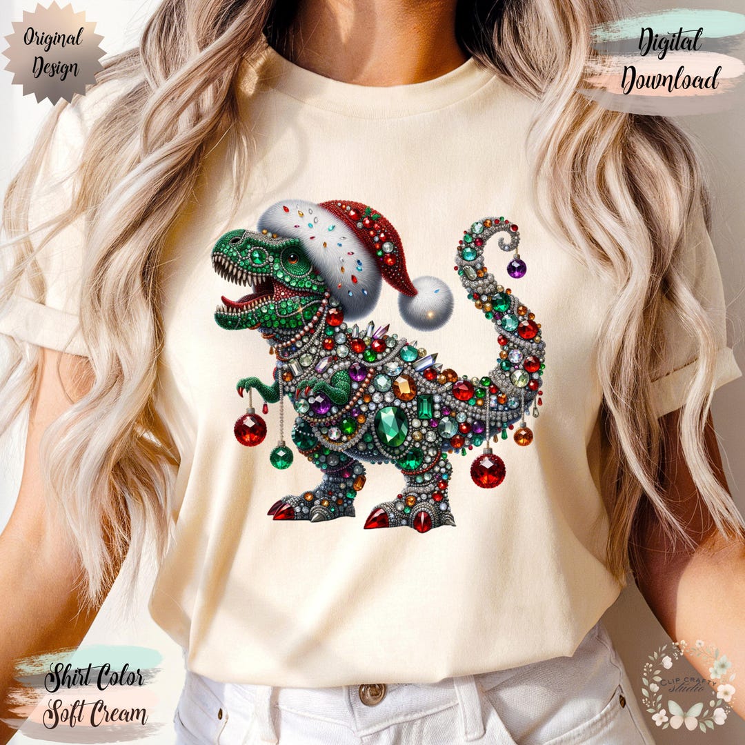Christmas Dinosaur Faux Gemstone PNG Sparkle Christmas T Rex Dino ...