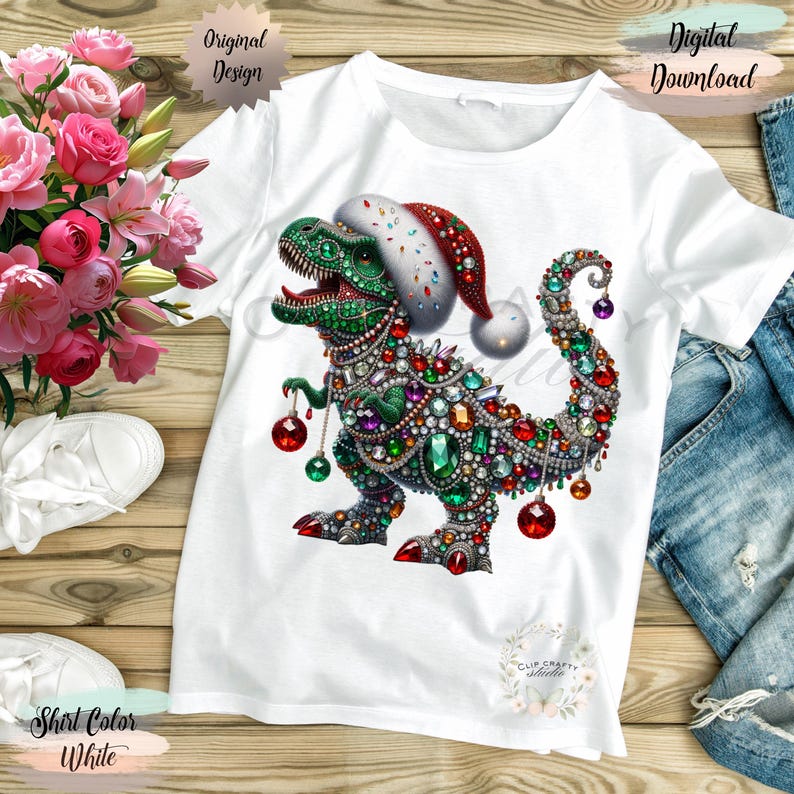Christmas Dinosaur Faux Gemstone PNG Sparkle Christmas T Rex Dino ...