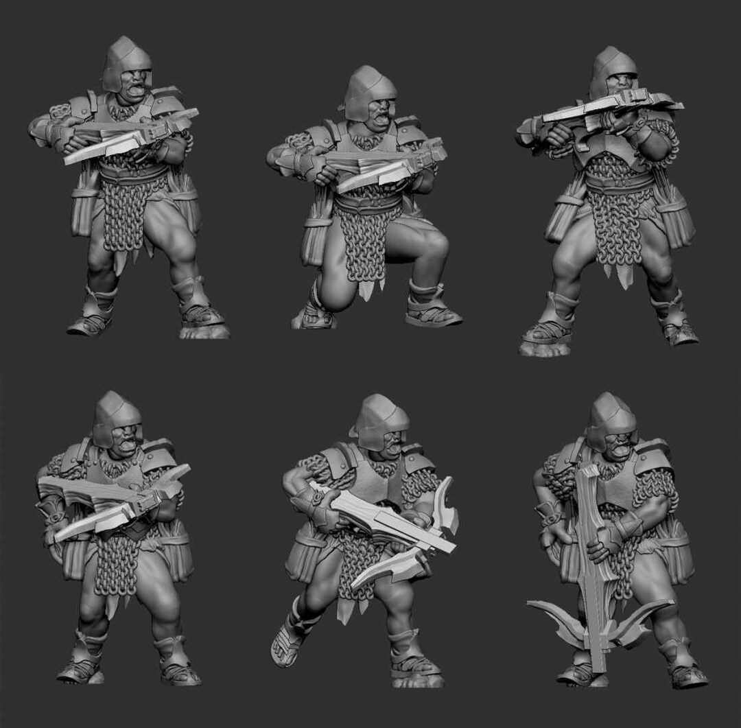 3 Models of Orcs With Crossbows and Round Bases Fit for LOTR, MESBG or ...