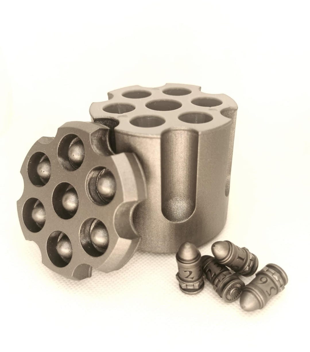 Set of 14 Hand Painted (gunmetal Effect) Dice/bolter Rounds With Box ...