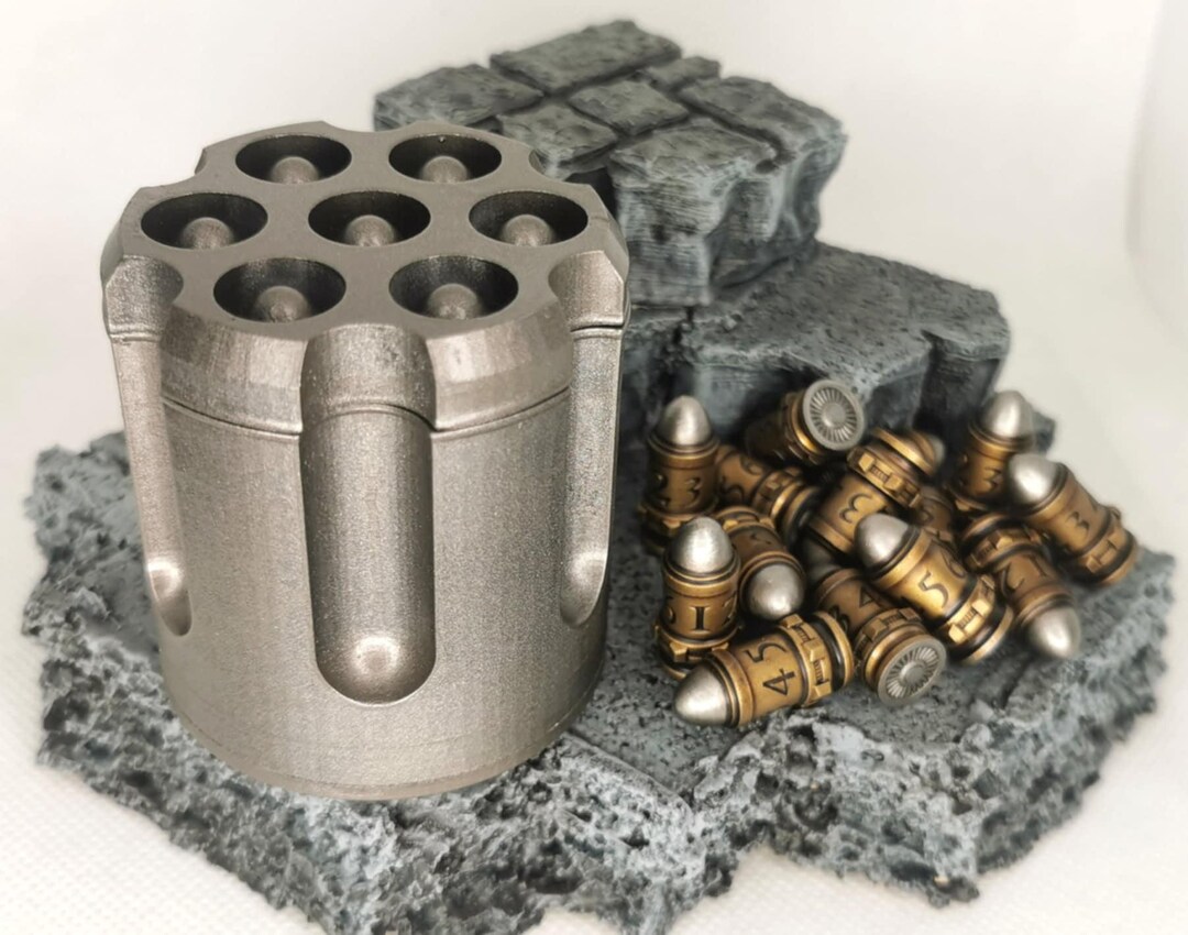 Set of 14 Hand Painted in Brass Effect Dice/bolter Rounds With Box. 3D ...