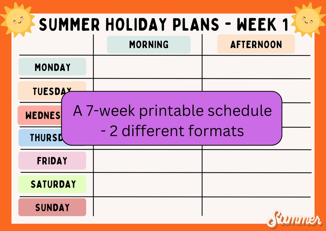 Weekly Schedules for UK Summer Holiday Break 2024 Printable - 2 ...