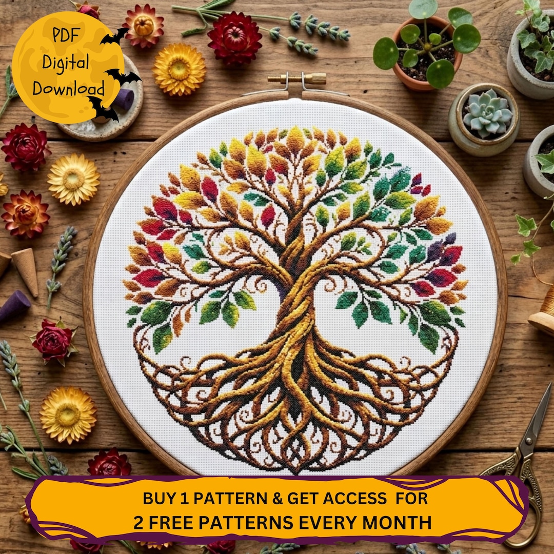 Tree of Life Cross Stitch Pattern PDF Modern Colorful Nature Tree Roots ...