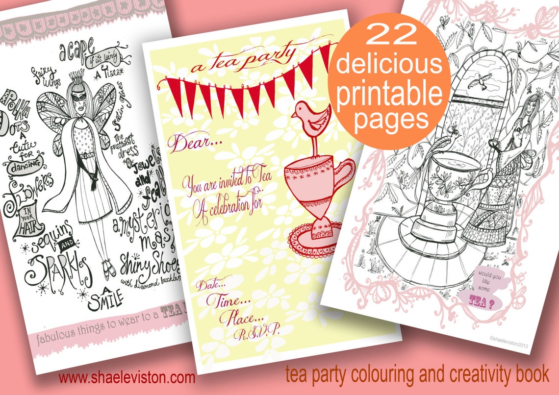 Tea Party Printable Colouring and Creativity Book - Etsy