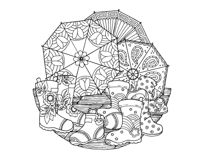 Spring Showers Coloring Page • Adult Coloring Page • Printable Coloring ...