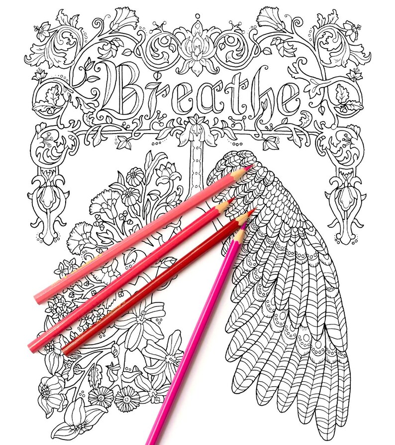 Breathe Coloring Page • Adult Coloring Page • Printable Coloring Sheet ...