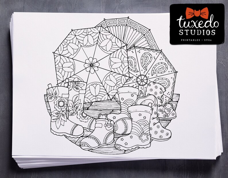 Spring Showers Coloring Page • Adult Coloring Page • Printable Coloring ...