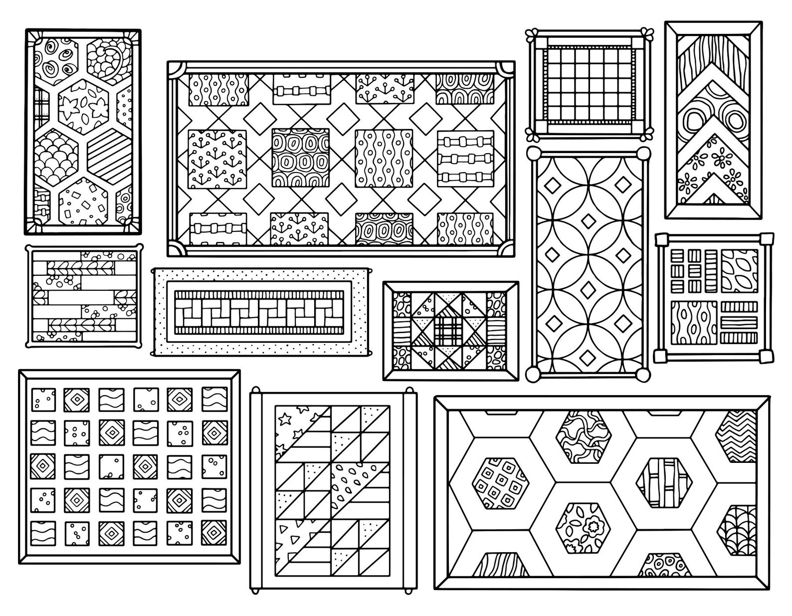 Quilts Coloring Page • Adult Coloring Page • Printable Coloring Sheet ...