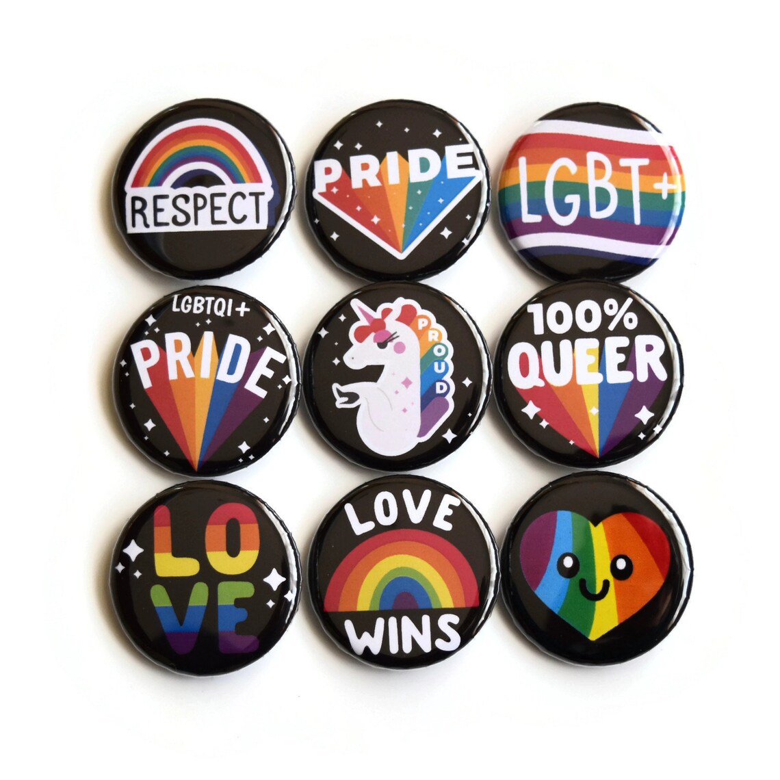 Lgbtq Pride Badges Set Pinback Buttons Gay Queer Rainbow Etsy