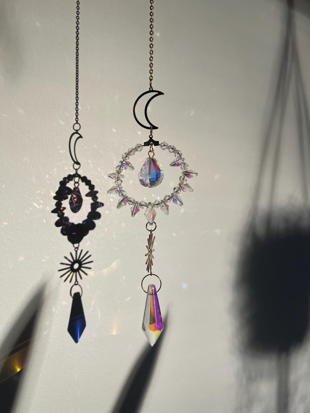 Boho Crystal Spike Moon Sun Catcher - Sun and Moon Gemstone Window ...