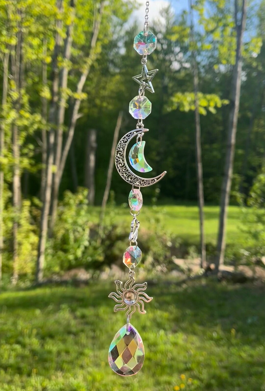 Element Silver Suncatcher Boho Sun and Moon Sun Catcher Gemstone ...