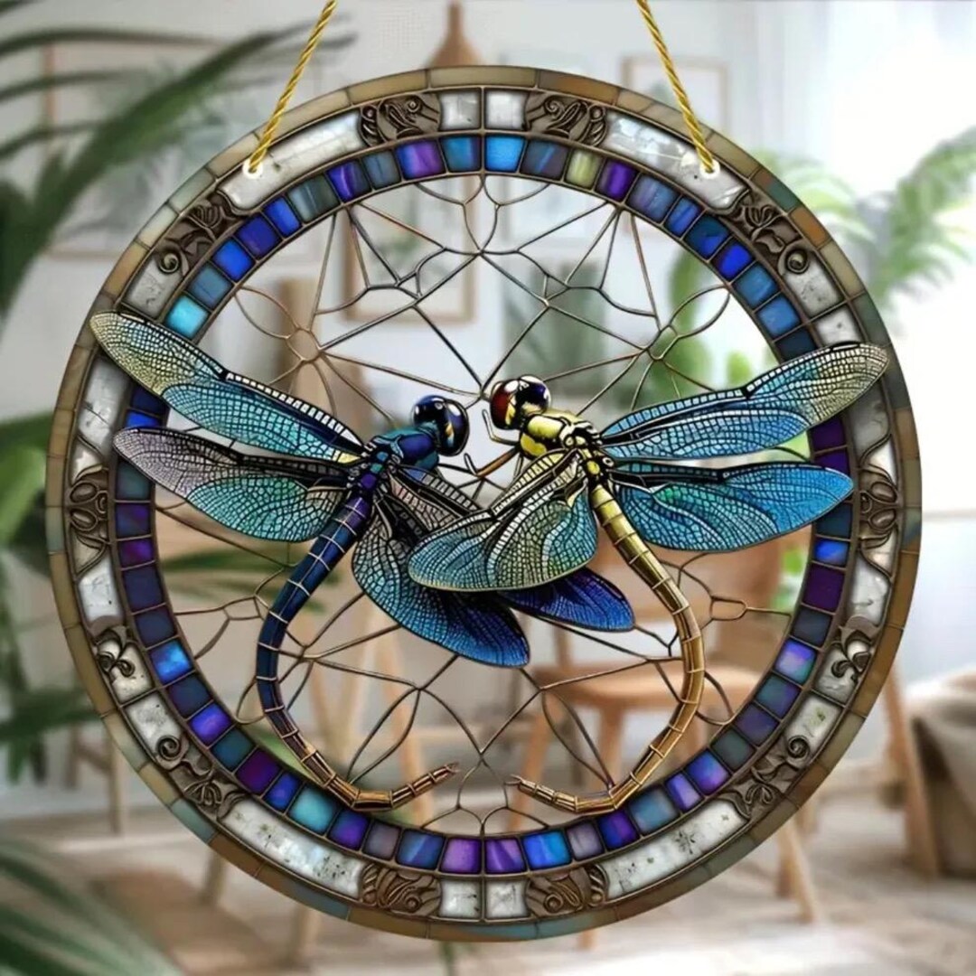 Round Acrylic Dragonfly Hanging Decor With Customizable Chain Boho Home ...