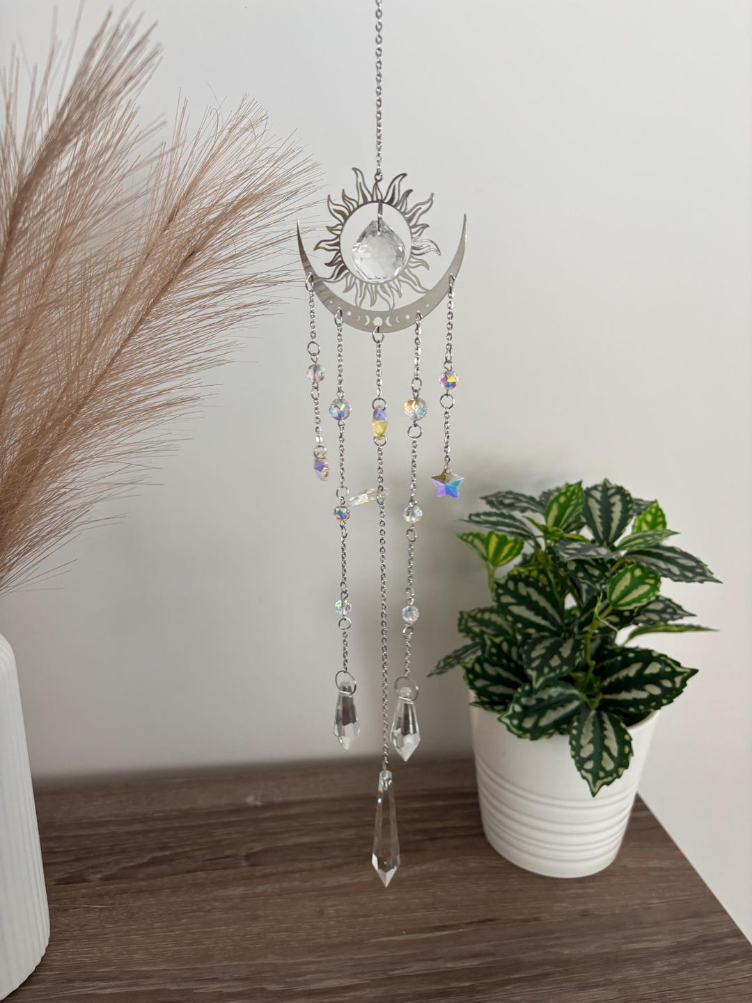 Silver Crystal Half Moon Suncatcher Sun and Moon Sun Catcher Perfect ...